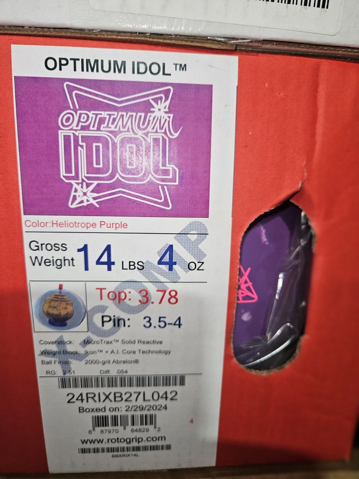 [14.4/3.78/Pin 3.5-4"] New Roto Grip Optimum Idol Bowling Ball | Xcomp ...