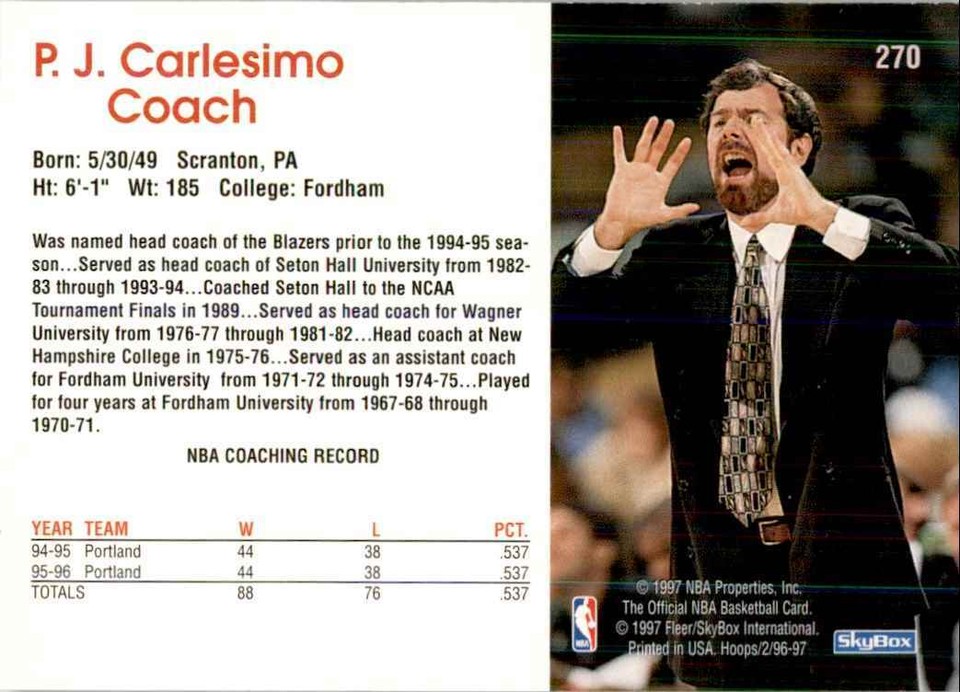 1996-97 NBA Hoops P.J. Carlesimo Basketball Cards #270 | eBay