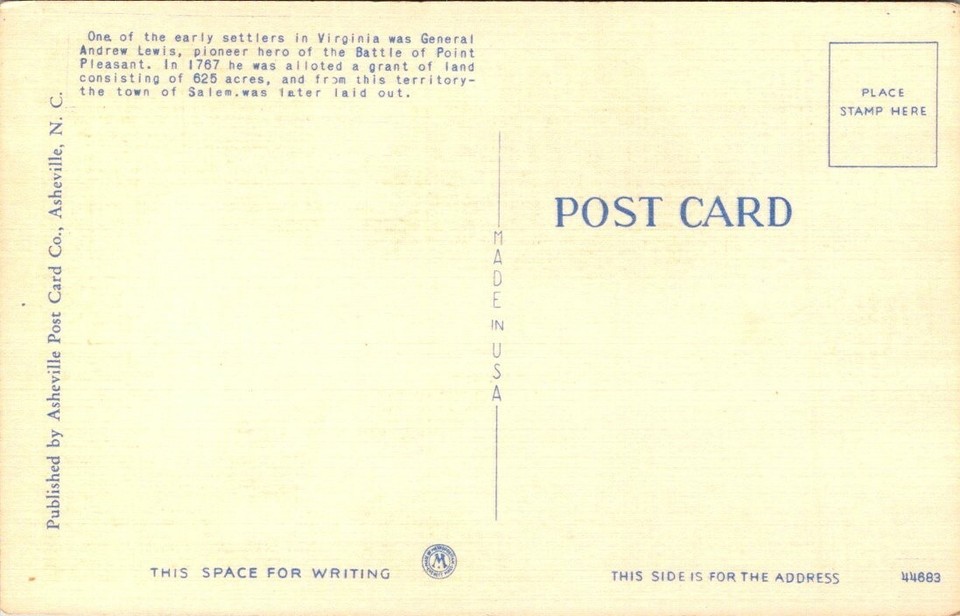Postcard Grave Of General Andrew Lewis East Hill Cemetery Salem Va | eBay