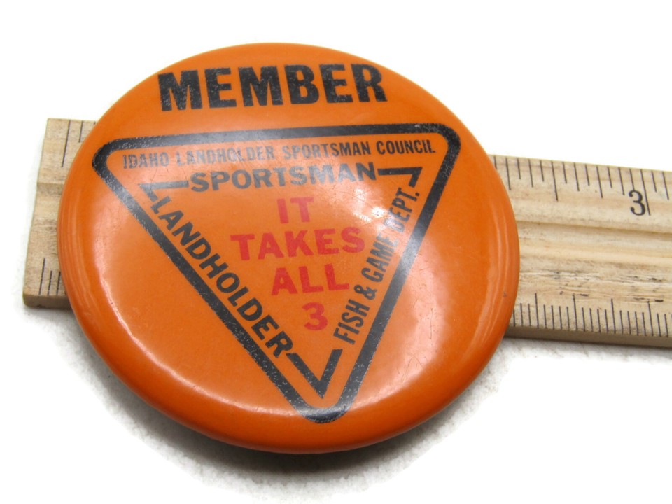 Vintage Idaho Landholder Sportsman Council Pinback Button Member Fish ...