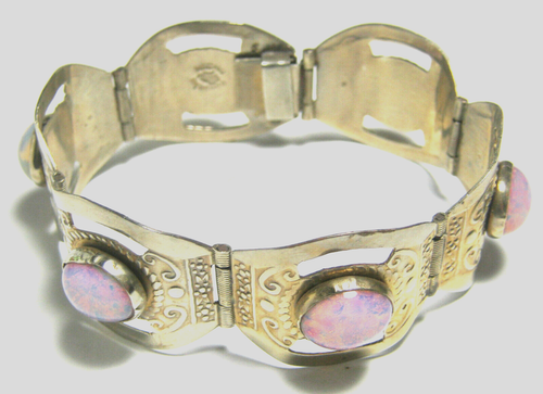 Silver Bracelet Marked Mexico Faux Pink Opals | eBay