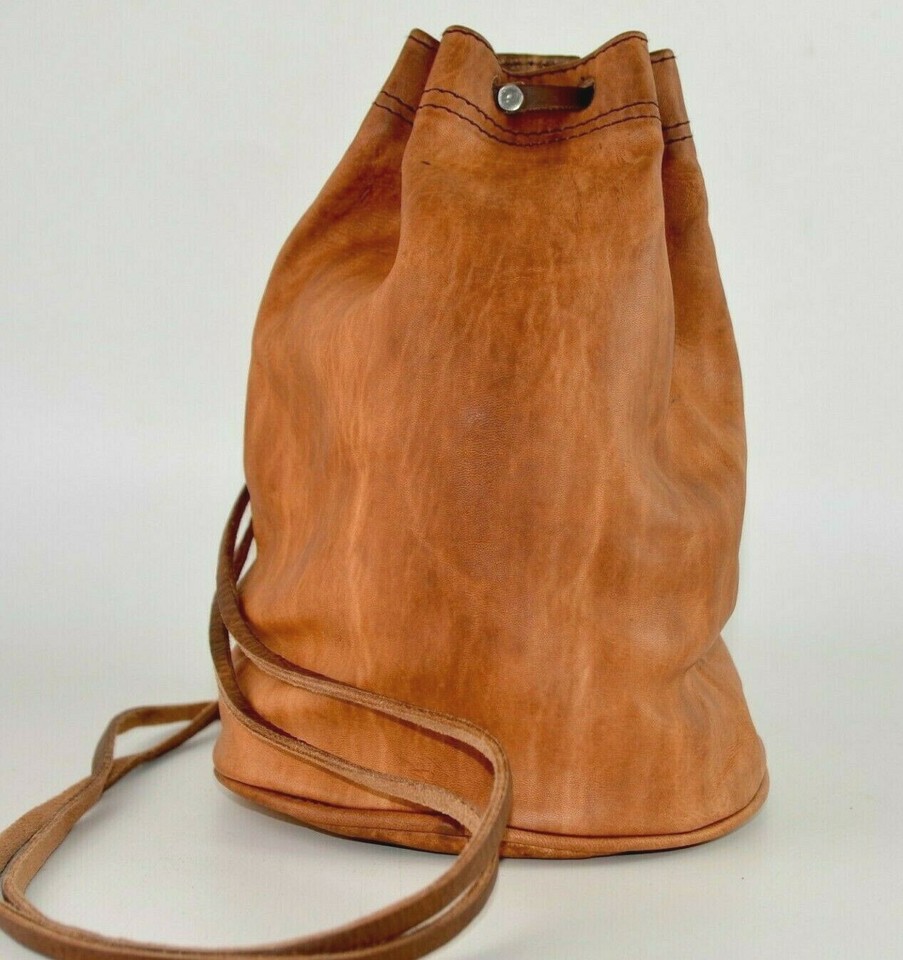 Organic Leather Drawstring Bucket Duffel Bag Backpack Rucksack Moroccan ...