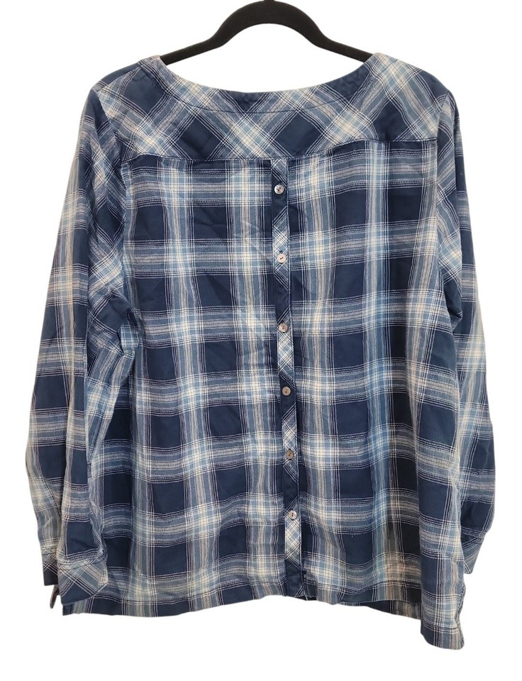 J. Jill Blue White Plaid Long Sleeve Women's Top 100% Cotton Button ...