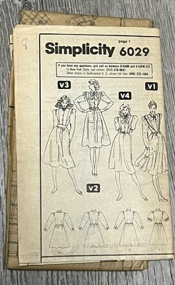 1983 Simplicity Sewing Pattern 6029 Womens Dress 2 Collars Sz 8 Vintage ...