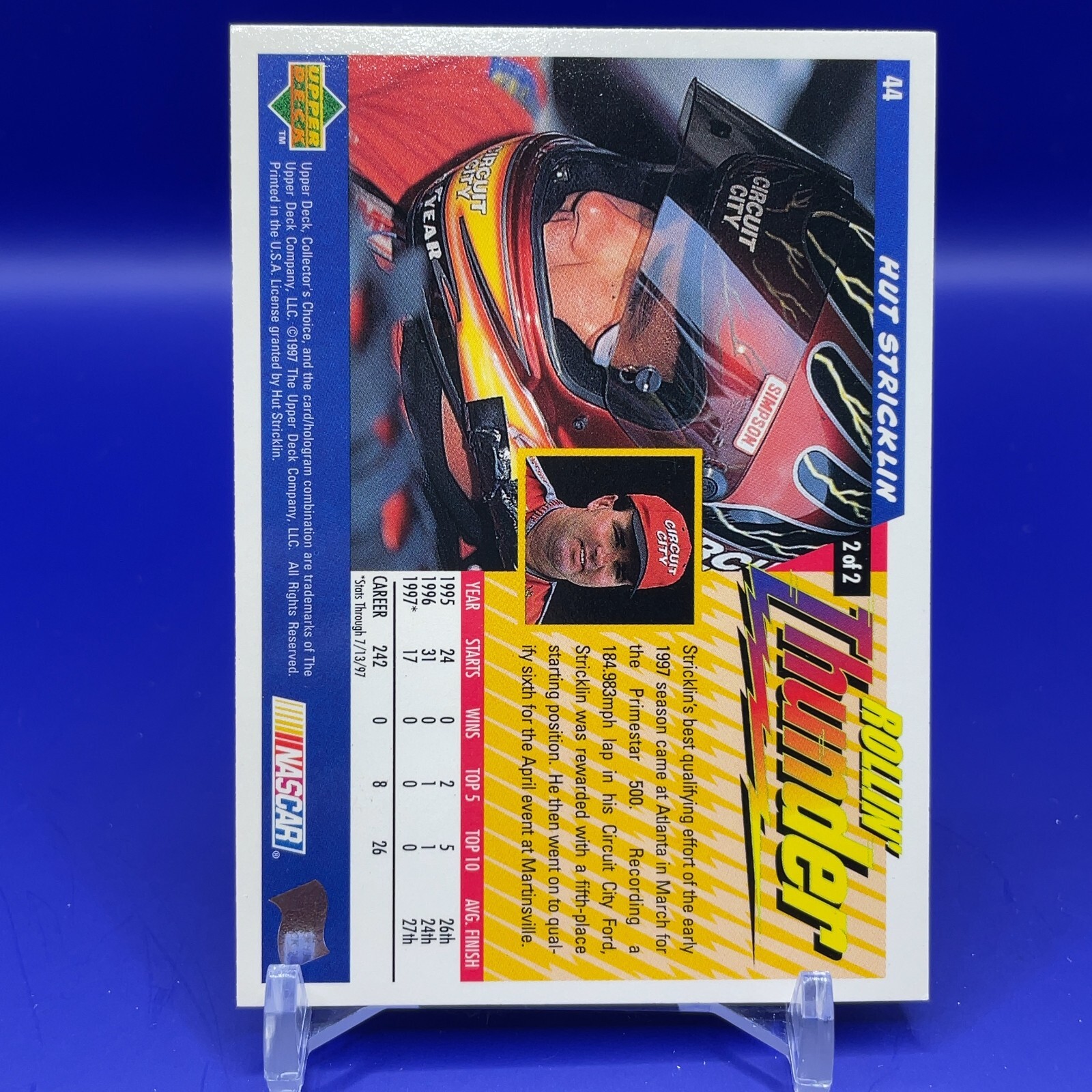 Hut Stricklin No.44 Car Card Motor classic NASCAR 1997 F/S | eBay