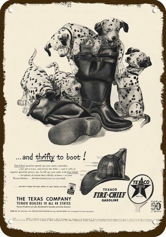 1952 TEXACO DALMATIAN PUPPY DOGS & FIREMANS BOOT Vintage Look ...