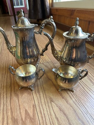VTG ONEIDA USA SILVER PLATED 4PC COFFEE & TEA POT WITH CREAMER AND ...