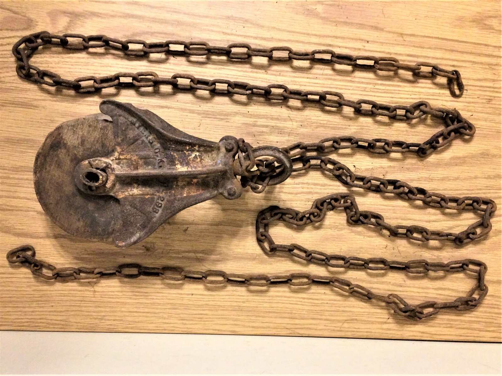 MYERS Steel Block & Tackle Wooden Wheel Pully +Chain H-298 Steampunk ...