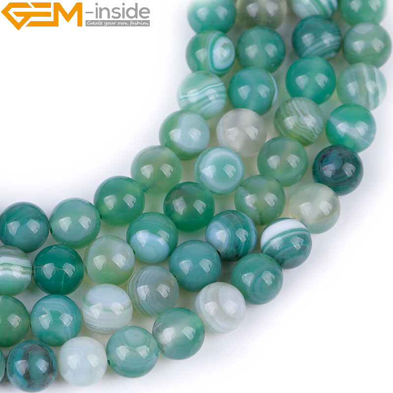 Natural Green Agate Banded Gem Stone Beads For Jewelry Making Strand 15 ...
