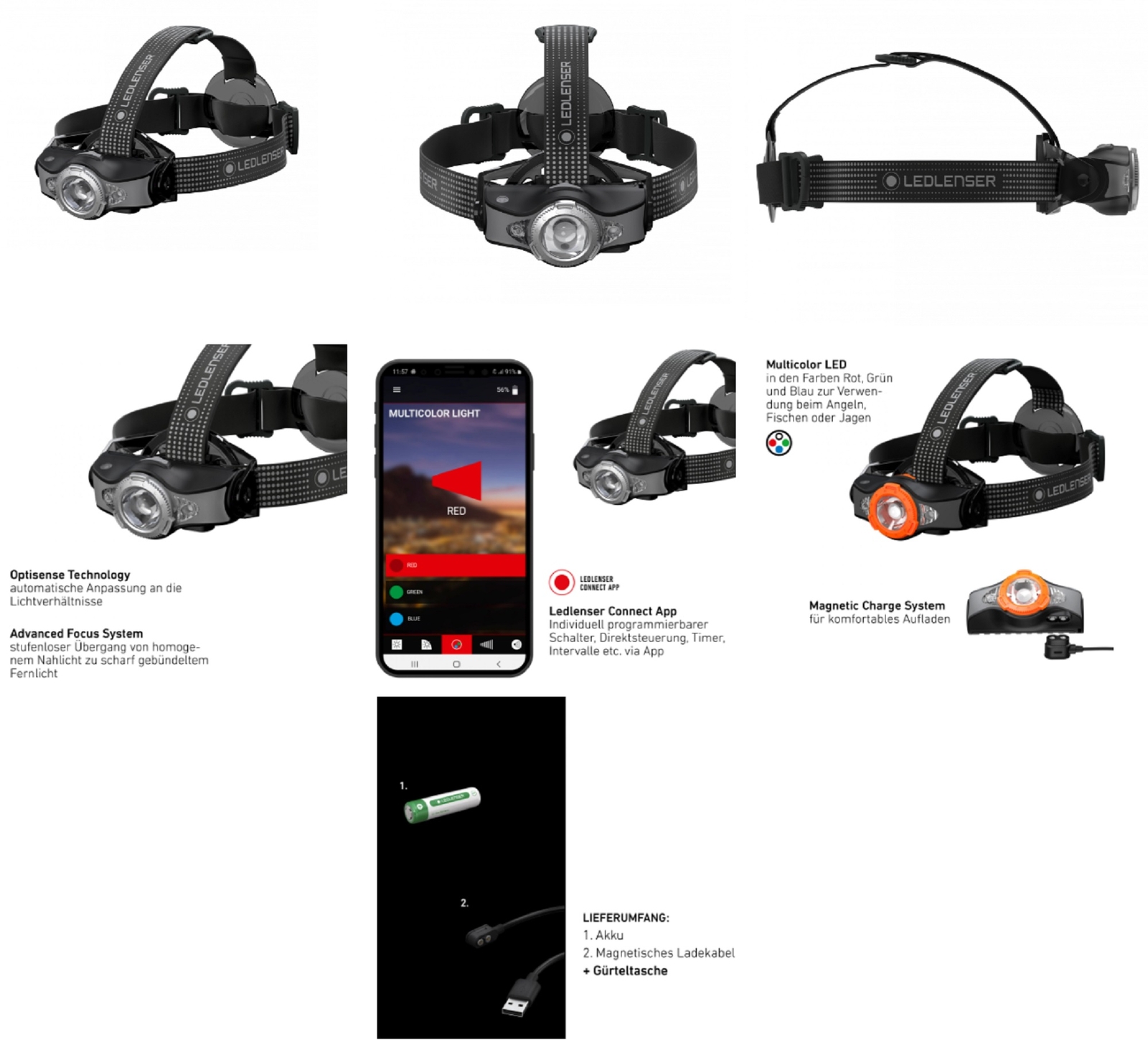 LED Lenser Mh11 Headlamp Ipx54 Rechargable Head Torch 1000lumens Grey ...