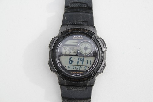 CASIO 5 ALARMS WORLD TIME ILLUMINATOR 3198 AE-1000W DH 10 BAR WRIST ...