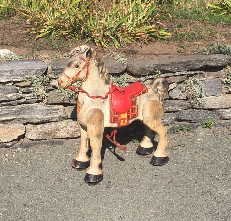 Vintage metal ride on horse, MOBO horse, it steers, made in England ...