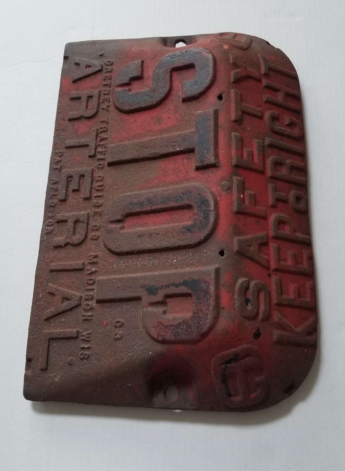 Antique 1920s Painted Cast Iron Street STOP Sign CRETNEY TRAFFIC GUIDE ...