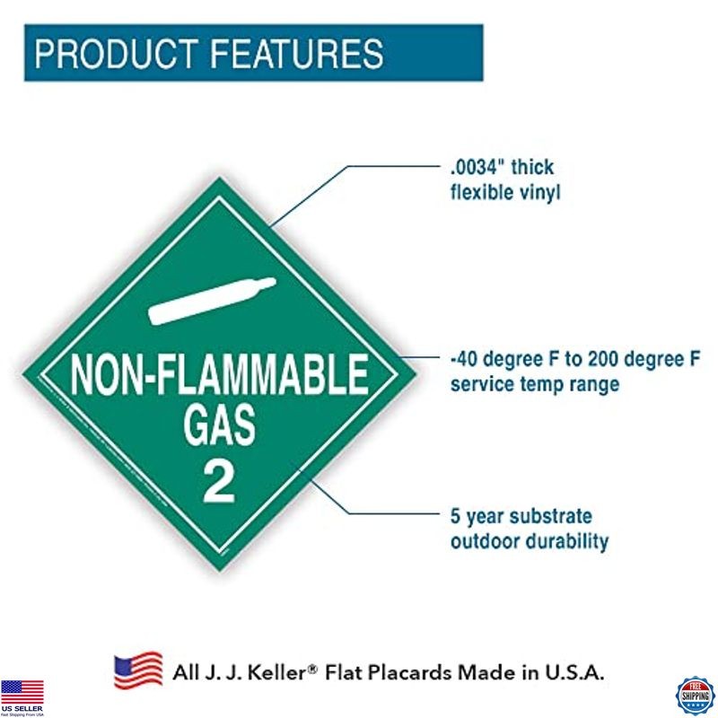 Non-Flammable Gas Placard 10.75" x 10.75" Vinyl DOT Hazmat Compliant 25 ...