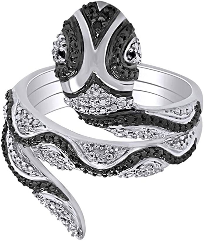 Round Black Real Diamond Accent Snake Band Ring 14K Gold Plated ...