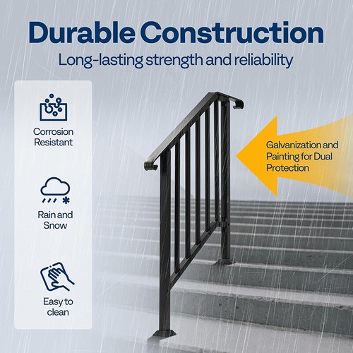 2-Pack 3 Step Hand Rails for Outdoor Steps Wrought Iron Railing for ...