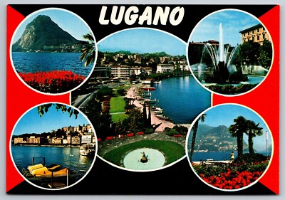 Lugano Switzerland Vintage Postcard Lake Views Mountains Boats Flowers ...