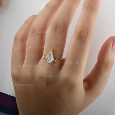 Rhombus Cut Moonstone Gemstone Diamond Solid 14K Yellow Gold Fine ...