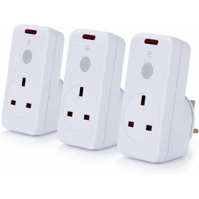 3 x Wireless Remote Control Mains Sockets 13A Plug-In 20m Range White ...