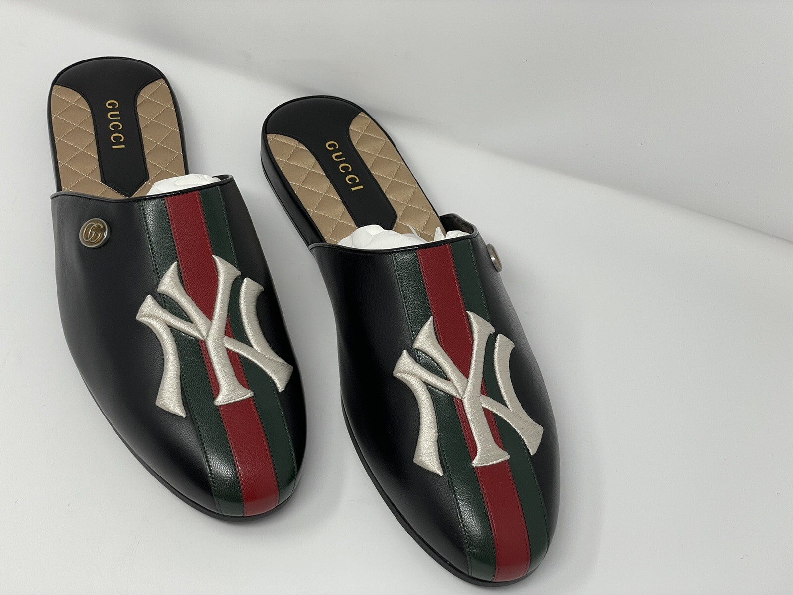 GUCCI Mens Leather NY Yankees GG Signature Slipper Loafers Size Gucci ...