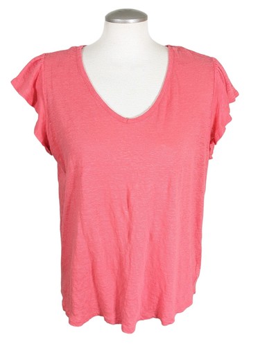 Rachel Zoe Linen Blouse Top Plus Plus Size 2X Orange Coral Boxy Flutter ...