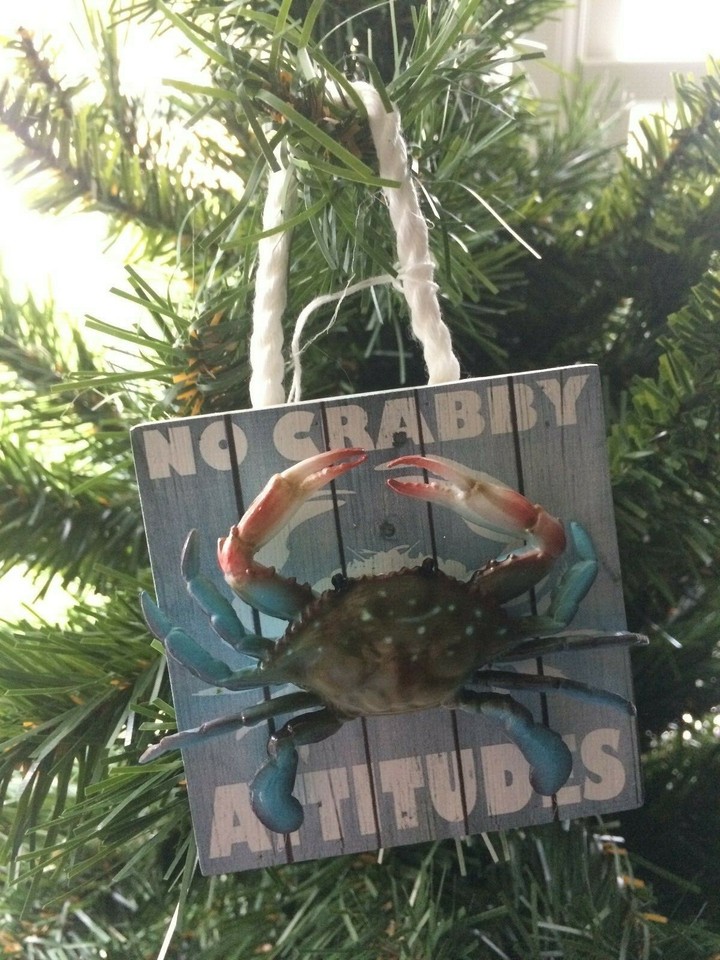 "No Crabby Attitudes" Realistic Crab Sign / Ornament Nautical Beach ...