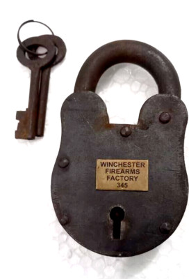 Antique Padlock 4'' with Two Keys And Brass Logo Winchester Fire arms ...