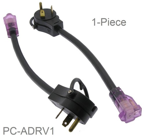 1ft 14/3 STW 30A/TT-30 Plug w/Handle To 15A/5-15R Lighted Plug RV Power ...