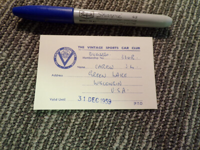Vtg 1959 Vintage Sports Car Club Membership Card | eBay