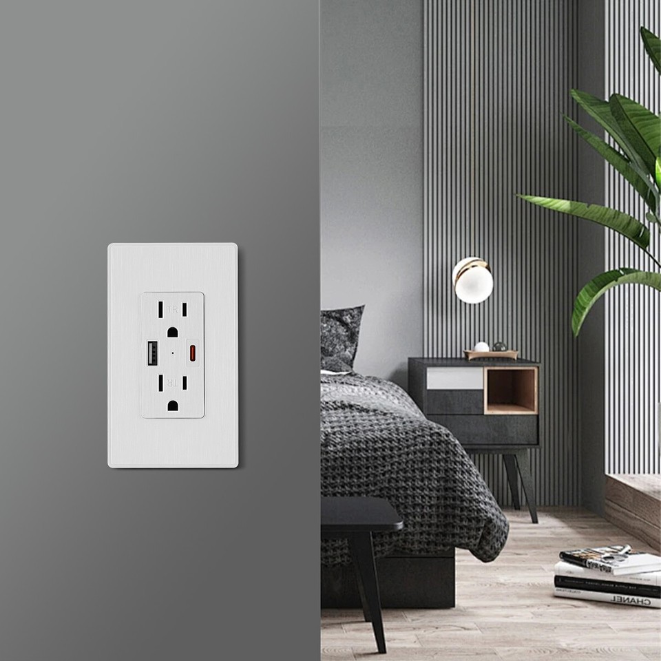 1-10PCS USB Type C Wall Outlet Duplex Receptacle 15A, Smart 2.1A Quick ...