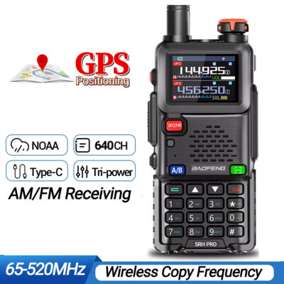 Baofeng Walkie Talkie UV-5RH Pro USB-C 10W FM Air Band GPS Two Way ...