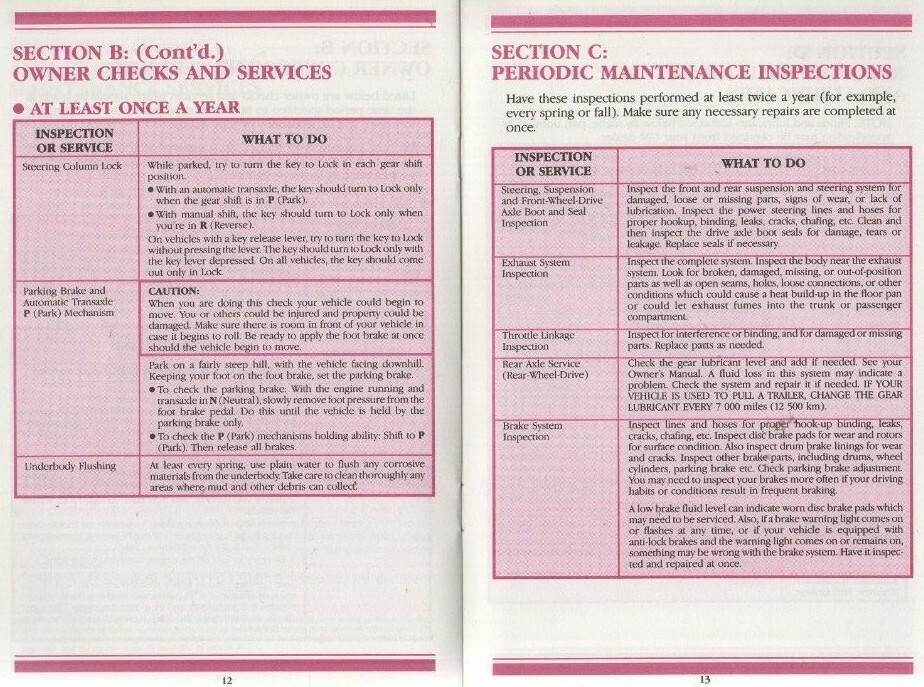 1991 GM Maintenance Schedule Glove Box Brochure : CHEVY/BUICK ...