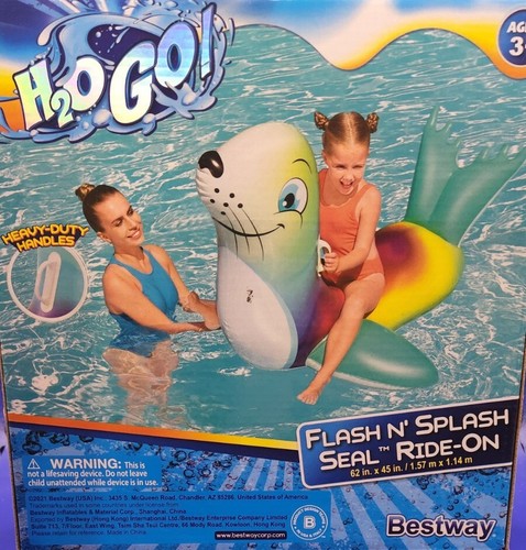 H2O Go! Inflatable Rainbow Seal Pool Ride-On Rider Pool Float Bestway ...