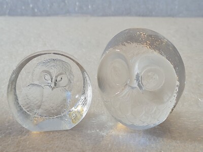 Two Lead Crystal Glass Owl Paperweights / Ornaments | eBay UK