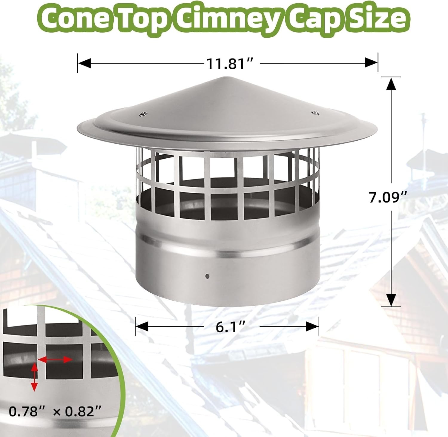 6 Inch Round Chimney Cap,Cone Top Chimney Cap with Screen,Roof Rain ...