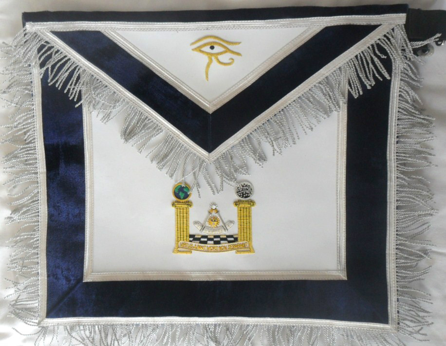 HAND EMBROIDERED MASONIC CUSTOM PAST MASTER APRON DAX-12 GOLD / SILVER ...