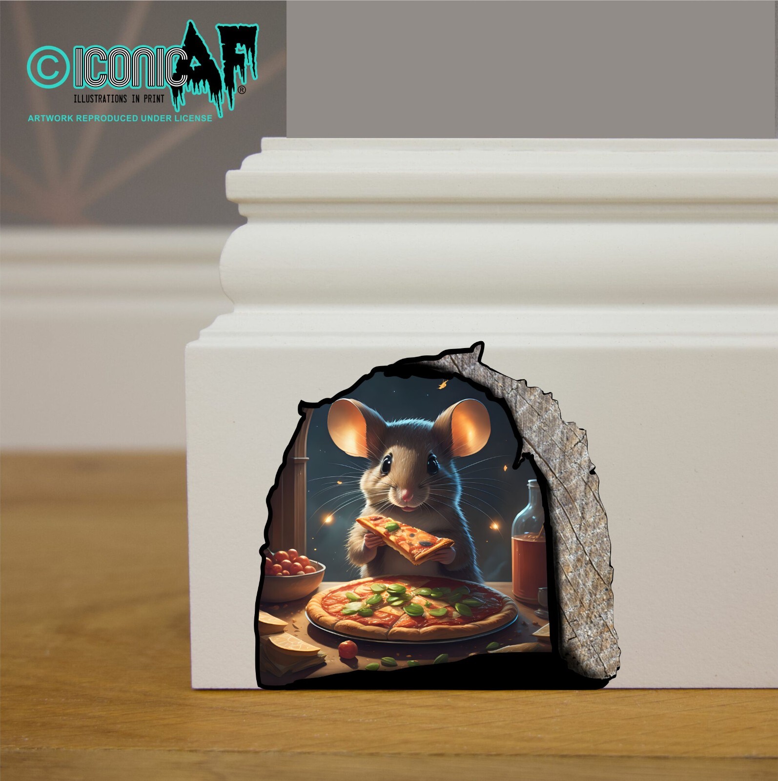 Mouse Eating Pizza Mouse Hole Vinyl Wall Sticker Home Decal Skirting ...