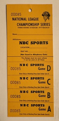 1974 NLCS MLB Baseball Press Pass Ticket NBC sports Pittsburgh Pirates ...