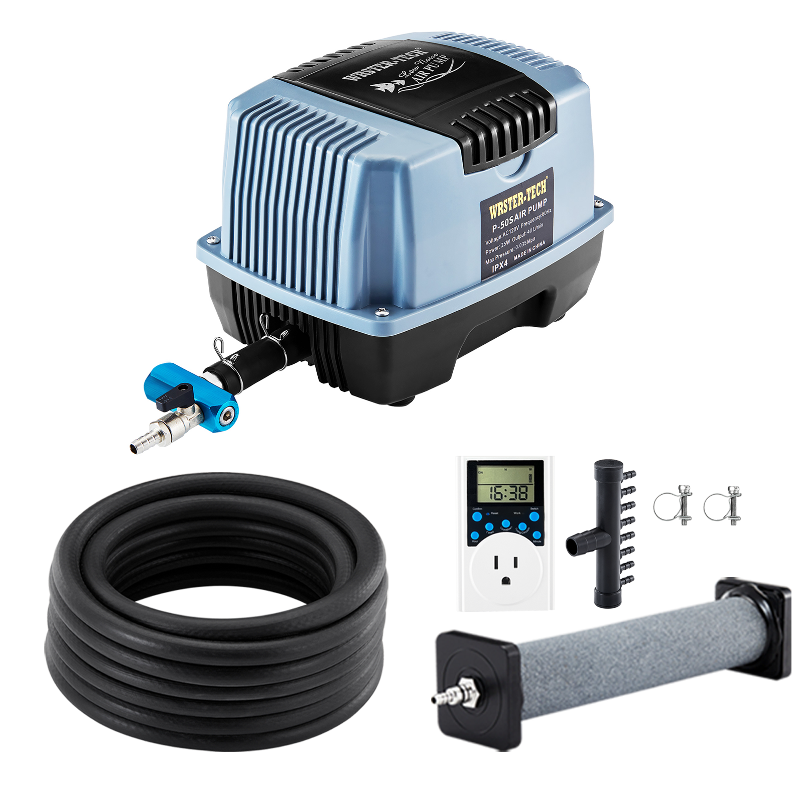 Koi Fish Pond Air Pump Septic Aerator Pump + Self Weighted Hose + Timer ...