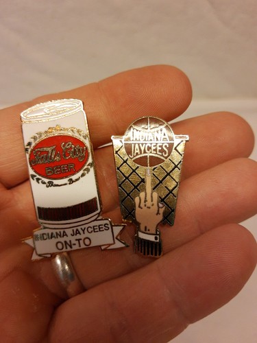 2 VINTAGE INDIANA JAYCEES FALLS CITY BEER HOOSIERS GIVING FINGER LEWD ...