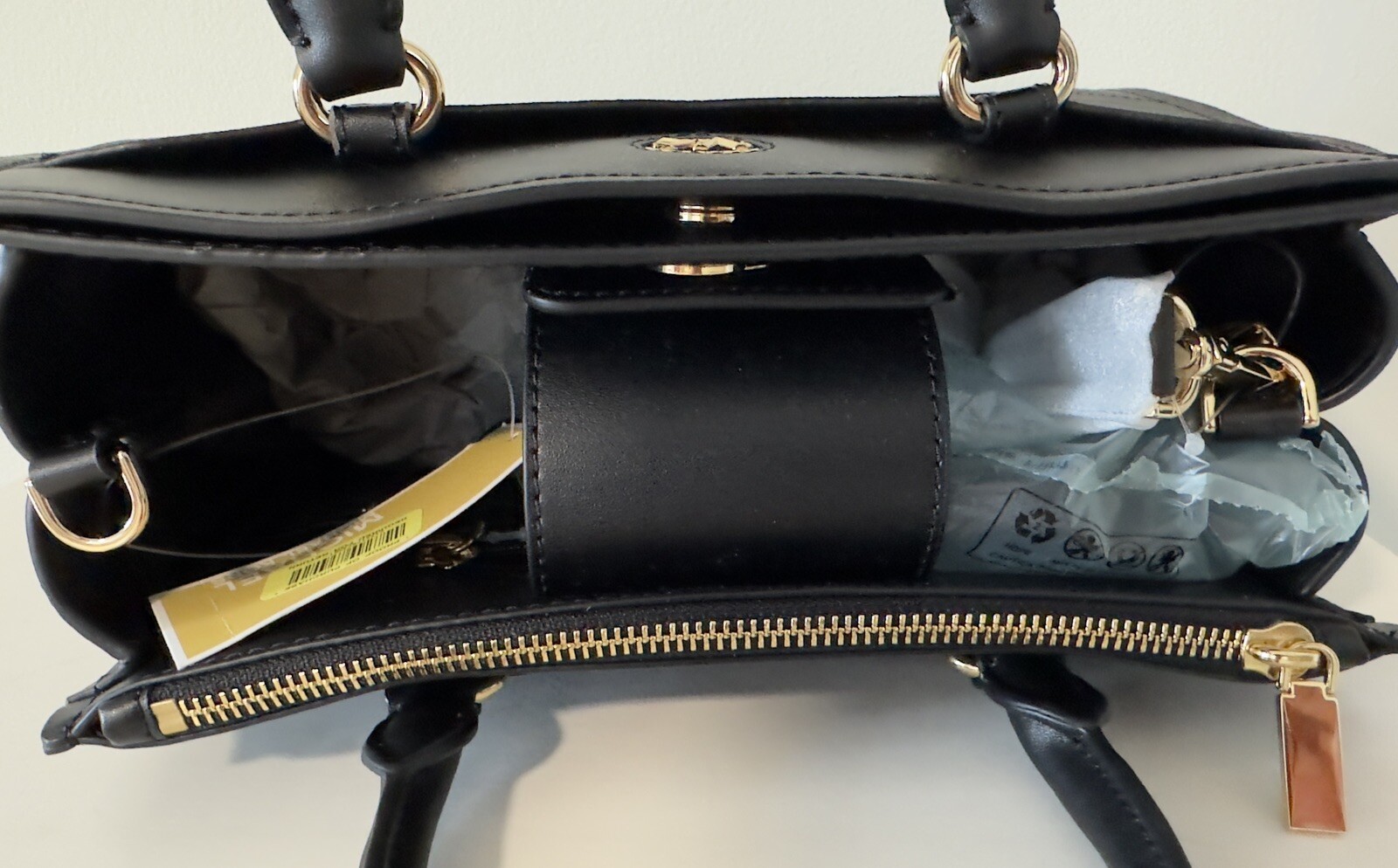 Michael Kors Everly Medium Black Saffiano Leather Satchel Crossbody Bag ...