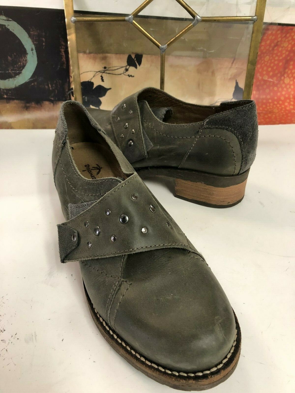 🔥 Dromedaris Green Distressed Look Shoes Leather Low Heel Womens Size ...
