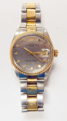 Rolex 1505 Oyster Perpetual 14K Gold & SS case band Silver Dial Runs ...