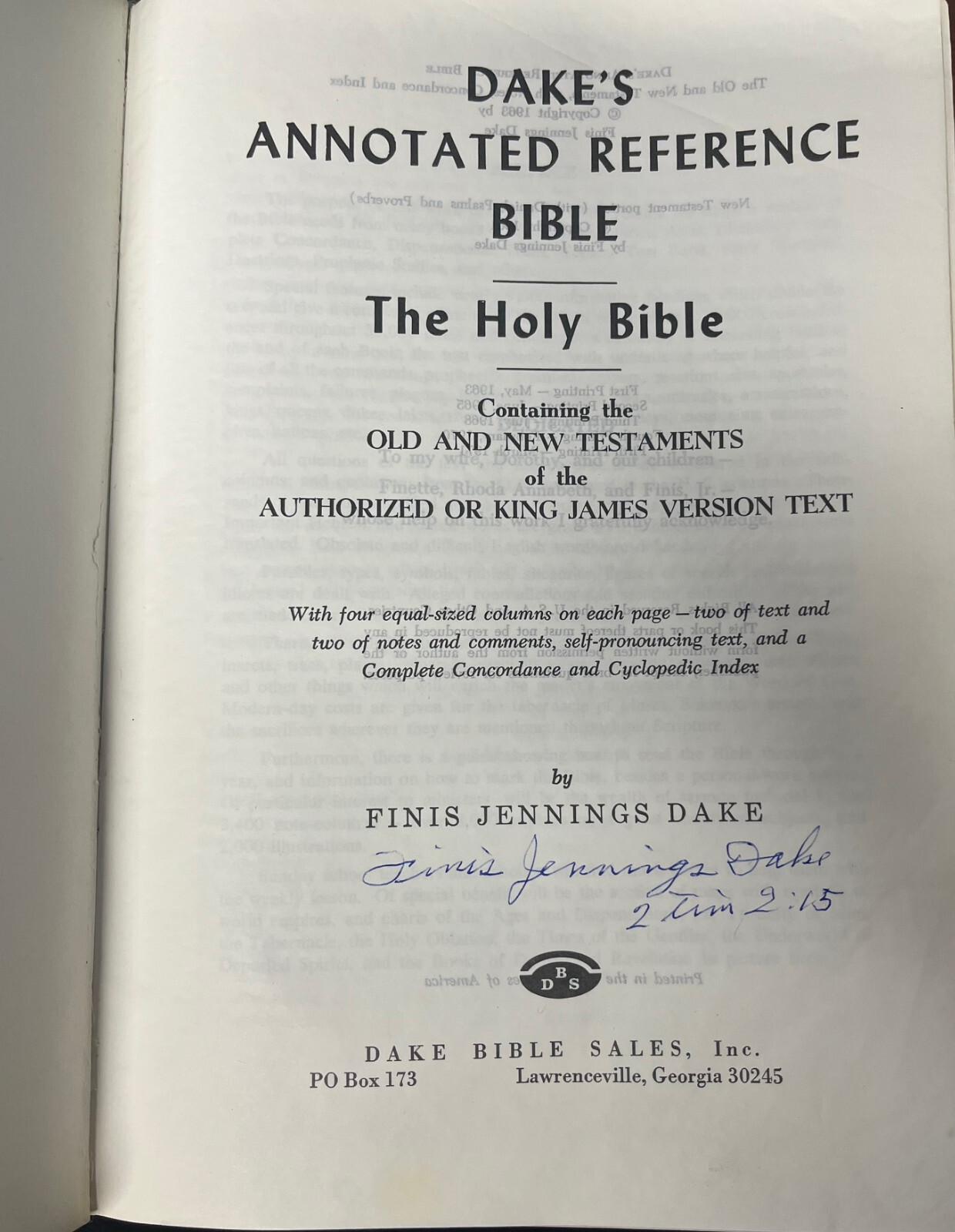 Dake's Annotated Reference Bible Signed by Author | eBay