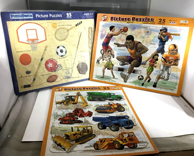 Puzzle Patch Picture Puzzles Lot Of 3 Ages 3-7 25 Pcs. Construction Sports | eBay
