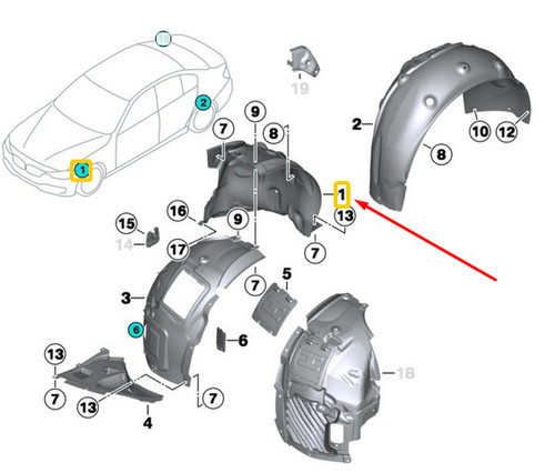 BMW 3 F30 FRONT RIGHT WHEEL HOUSING LINER REAR PART 51717260700 NO DUTY ...