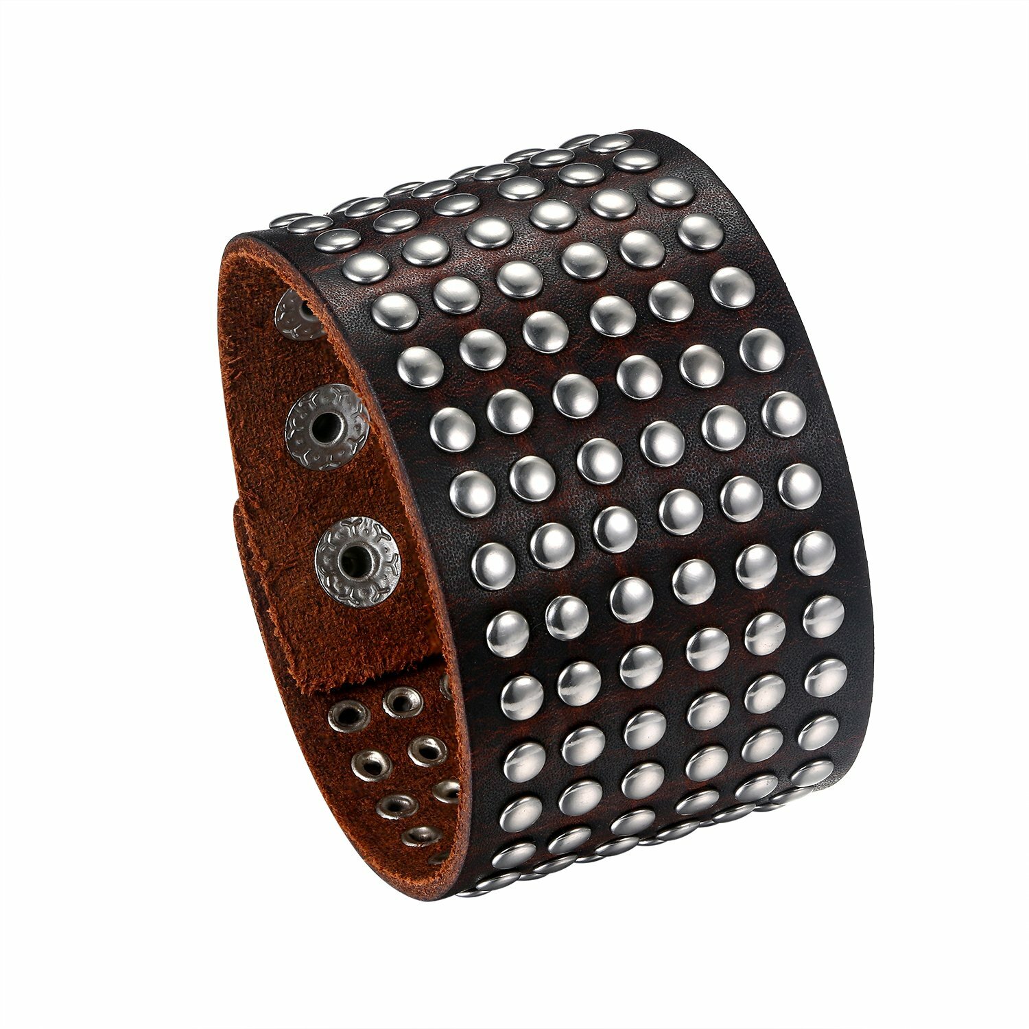Punk Men's Wide Rivet Leather Wraps Cuff Bangle Bracelet Wristband ...