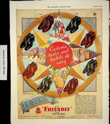 1933 Friendly Shoe Shoes Colorful Vintage Print Ad 04026 | eBay