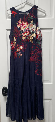 Anthropologie Tanzine Dress Womens 10 Blue Multicolor Floral ...