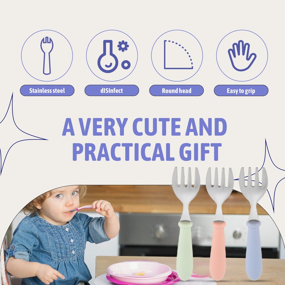 1X(12PCS Toddler Forks Toddler Utensils,Stainless Steel Baby Forks ...